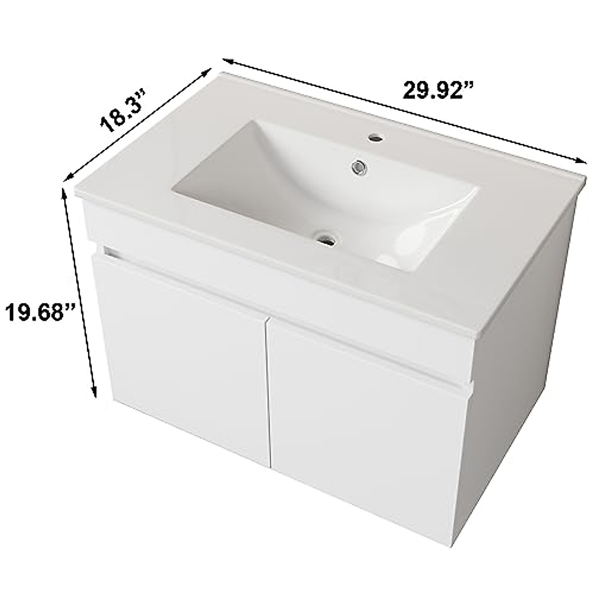 30" Floating Bathroom Vanity with Sink Combo, Wall Mounted Bathroom Vanity Cabinet with Two Soft Close Doors, Wood Bath Vanity with White Ceramic Basin Sink Top for Home Furniture, 30 Inch White