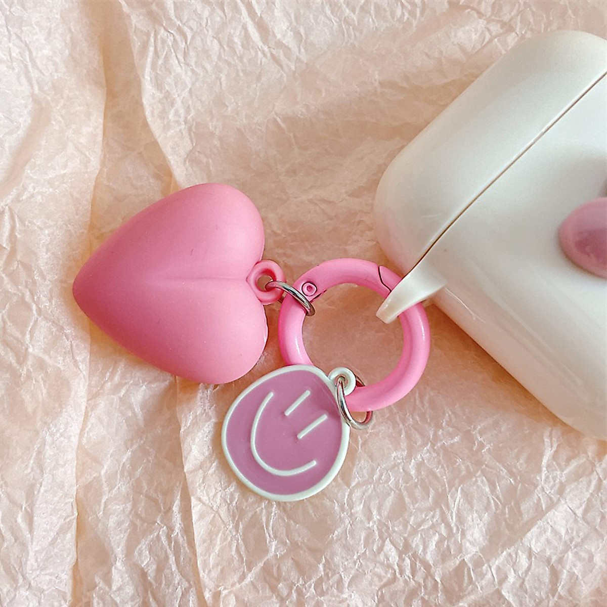 Compatible with AirPods Case Cute Kawaii Airpod Case 1st/2nd Generation Pink Heart Design Soft Silicone Cute Airpod Cases Cover with Kawaii Heart Keychain for Girls Women (AirPods 1&2 Case)