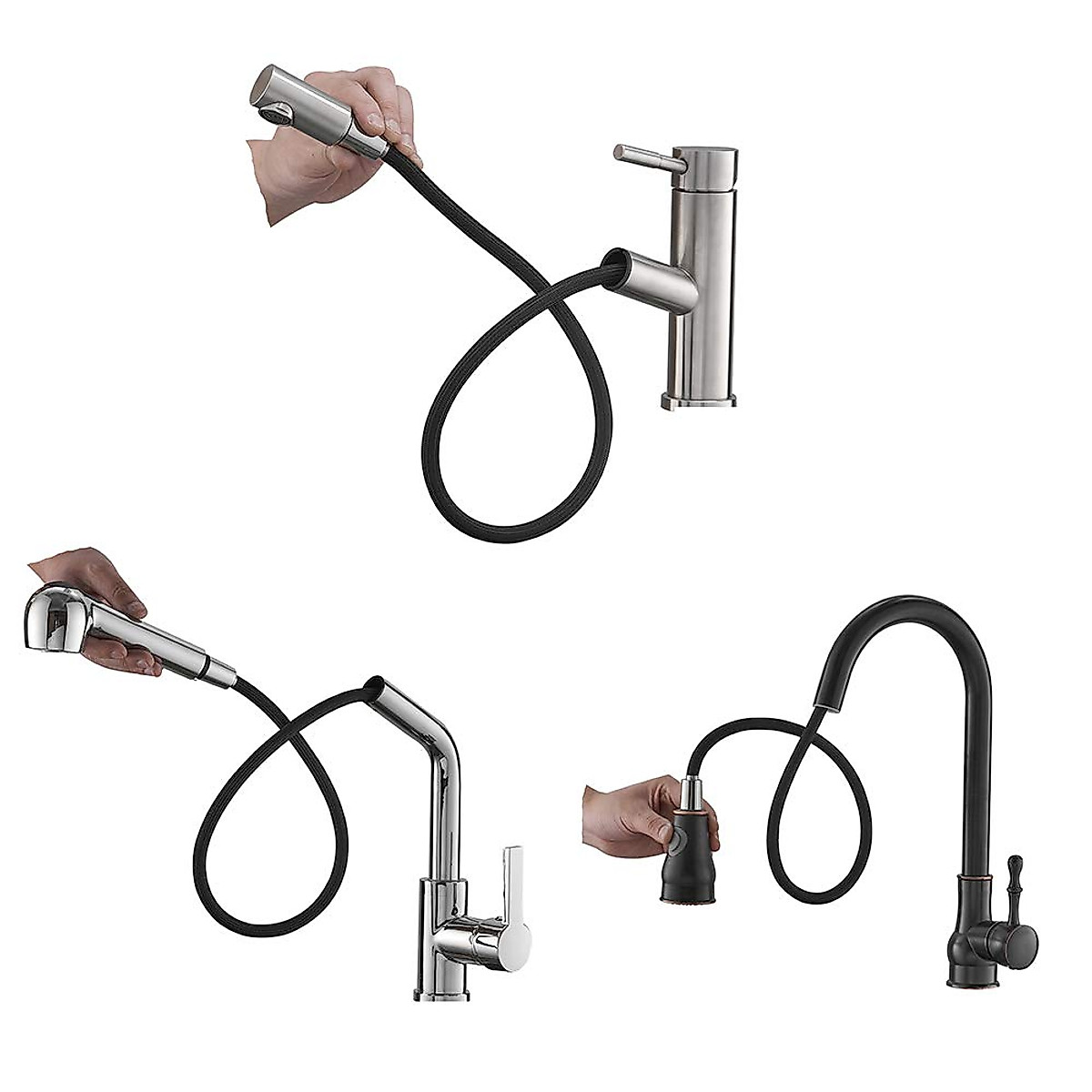 Weirun Kitchen Bathroom Sink Pull-down Faucet 1/2" IPS Black Braided Replacement Pull-Out Head Hose 59-inch or 150cm for Oil Rubbed Bronze Taps