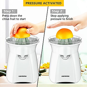 LUUKMONDE Electric Citrus Juicer, Orange Juicer with Lockable Spout, Citrus Press Juice Extractor, Electric Lemon Squeezer Fruit Presses for Orange Lemon Lime Grapefruit, (White)