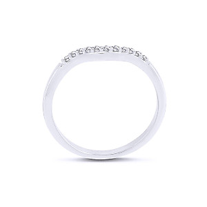 Jewel Zone US Round Cut White Natural Diamond Accent Curved Wedding Band Ring 14k White Gold Over Sterling Silver Stackable Band Rings for Women (0.06 Cttw) Ring Size-5