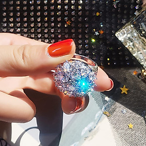 925 Sterling Silver Shiny Full Diamond Ring Super Flash Cubic Zirconia Flower Shape Ring CZ Diamond Ring Personality Ring for Women (US Code 7)