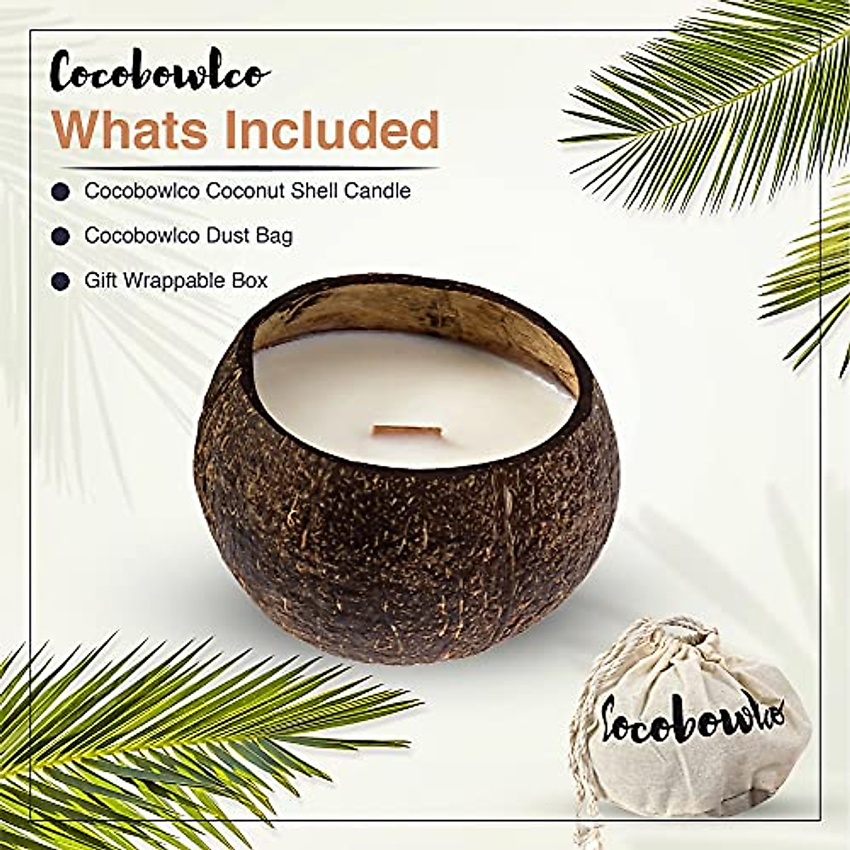 Scented Soy Coconut Shell Candles - Wood Wick Scented Candles Made with Real Coconut Shells (Vanilla)