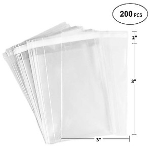200 Pack 3" x 3" clear resealable cellophane bags - 1.4 MIL thick glossy self seal cello bag for gifts, food, soap, candles and bakery goods