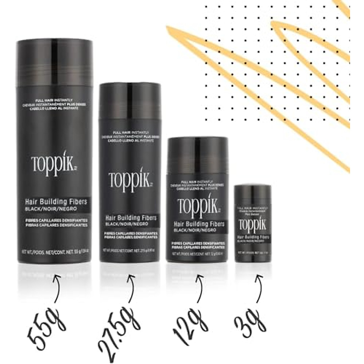 Toppik Hair Building Fibers, Black, 27.5g | Fill In Fine or Thinning Hair | Instantly Thicker, Fuller Looking Hair | 9 Shades for Men & Women