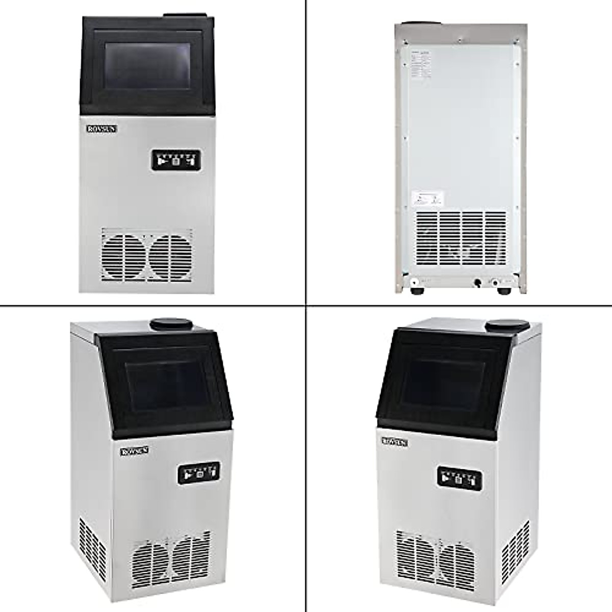 ROVSUN 110LBS/24H Commercial Ice Maker Machine with 24lbs Storage Bin, Freestanding Ice Machine for Home Office Restaurant Bar Cafe, Includes Scoop & Connection Hose