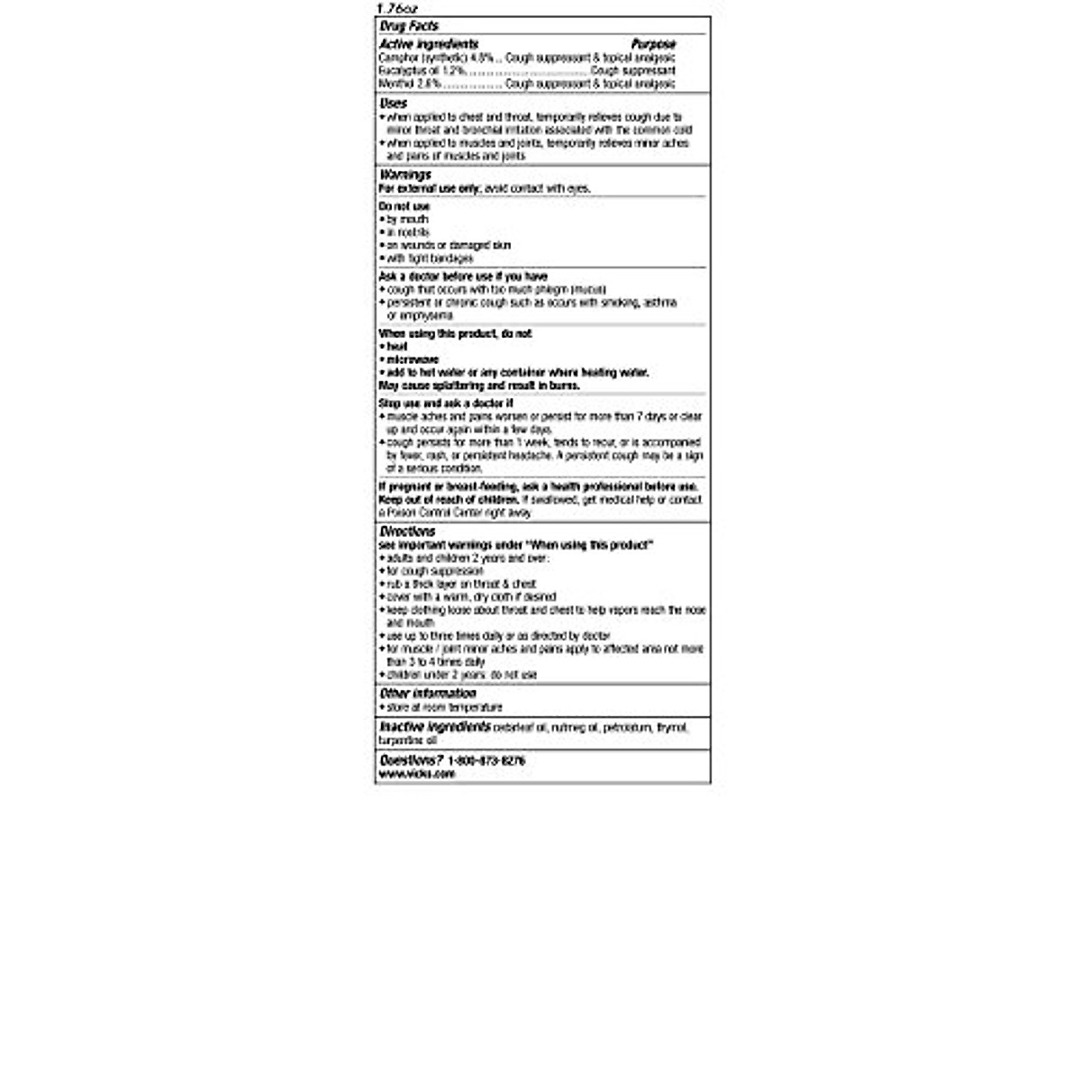 Vicks VapoRub Cough Suppressant Chest and Throat Topical Analgesic Ointment, 1.76 Ounce