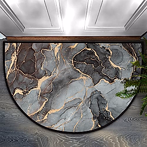 Marble Half Round Door Floor Mat Non-Slip Half Circle Area Rug Durable Washable Mat for Living Room Bedroom Indoor Outdoor Entry for High Traffic Areas