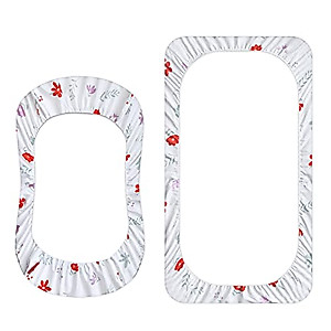 Bassinet Sheet Floral, 33" X 17" Flexible for Different Cradle and Bassinet Mattress, Soft Breathable Universal Sheet for Rectangle, Oval, Hourglass Bassinet Mattress