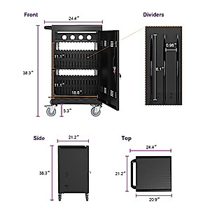 Oursoula Laptop Storage Rack for Multiple Laptops, Storage for A Total of 30 Devices, Mobile Charging Cabinet and Cart for Tablets and Laptops Up to 17'' Screen Size., Black