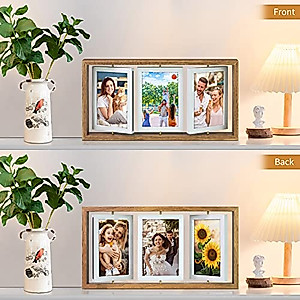 ZEEYUAN 4x6 Rotating Photo Frame Rustic 4x6 Wooden Picture Frames, Double Side-Display 6 Photos, Floating Photo Frame 4x6 Family Frame for Tabletop Display