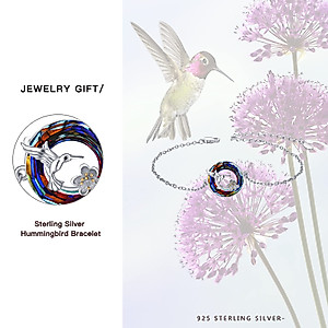JUSTKIDSTOY Hummingbird Bracelet 925 Sterling Silver Cute Bird Daisy Adjustable Chain Bracelet with Crystal Hummingbird Jewelry Birthday Gifts for Women