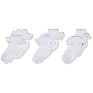 Jefferies Socks baby girls Newborn Eyelet Lace 3 Pair Pack infant and toddler socks, White, 12-24 Months US