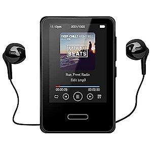 Tenwaa MP3 Music Player with Bluetooth: 16GB Portable Touchscreen Speaker Digital Lossless Sound Hi-Fi for Walking Running FM Radio - Supports up to 128GB TF Card (Black)