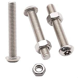 M8-1.25 x 45mm Button Torx Drive Head Machine Screws with Stainless Steel Hex Nuts, Torx with Pin Tamper Resistant Security Screws, 304 Stainless Steel 18/8, 8 Sets