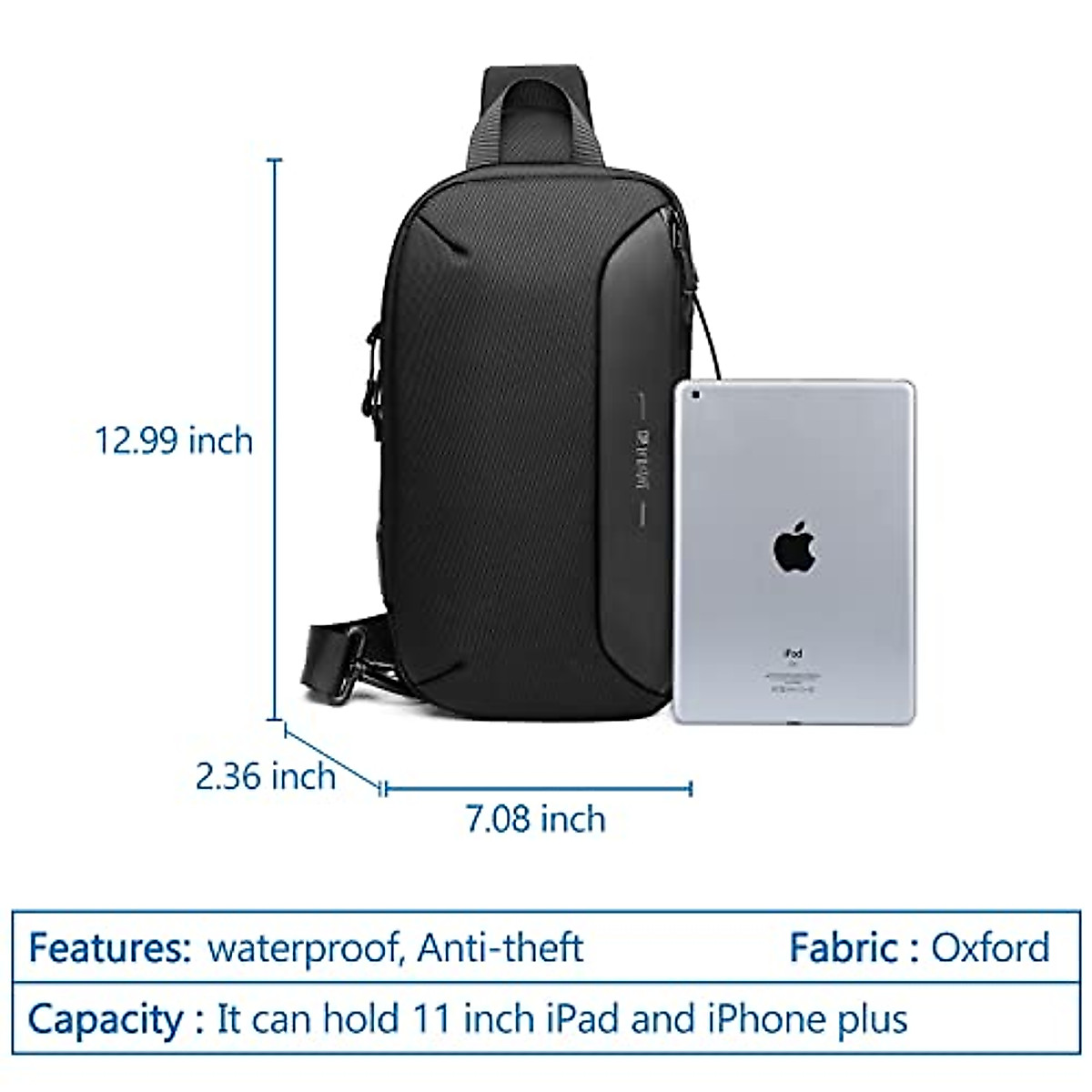 Yakelo Sling Bag Large-Capacity Shoulder Backpack Crossbody Bag Casual Chest Bag For Men With USB Charging Port，Waterproof And Anti-Theft Suitable For Hiking And Cycling Day Bag