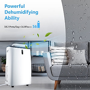 Portable Air Conditioner - Rintuf 12000 BTU Portable AC, Cools Rooms up to 550 Sq.ft, Also as Dehumidifier & Fan & Smart Timer, with Handy Remote, Washable Filter, Universal Wheels, Window Kit