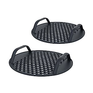 Coolnice air fryer mat - 2 PCS（Small & Large Size）Air fryer silicone liners for counter heat resistant reusable non sticky heat proof pad for kitchen baking accessory cooking utensils (BLACK)