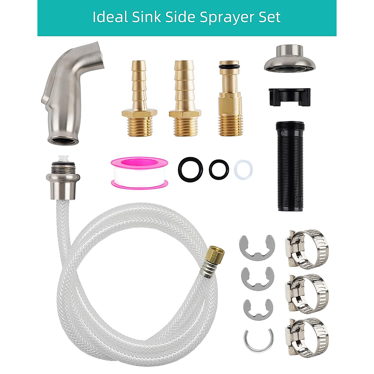 Hygie Rinse Kitchen Sink Side Sprayer with Quick Side Connector Compatible with Moen Faucet Head Replacement, Kitchen Sink Faucet Sprayer Attachment with Water Hose/Holder, Brushed Nickel Finish