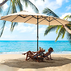 SEJOV 15FT Outdoor Patio Umbrellas with Base Included, Double Sides Market Table Umbrella with Crank System, 12 Steel Ribs and Air Vents, UV Protected Large Deck Umbrella for Garden, Lawn, Poolside