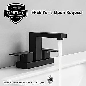 KES Black Bathroom Faucet 4-Inch Centerset, Modern Bathroom Sink Faucet with Supply Lines, SUS304 Stainless Steel, L4150LF-BK