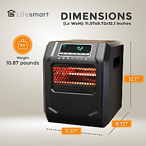 LifeSmart 1500 Watt 4 Element Portable Electric Infrared Quartz Bulb Room Heater for Indoor Use with 3 Heat Settings and Digital Panel, Black