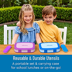 Bentgo® Kids Chill Lunch Box (Green/Navy) With Kids Reusable Plastic Utensils (Blue)