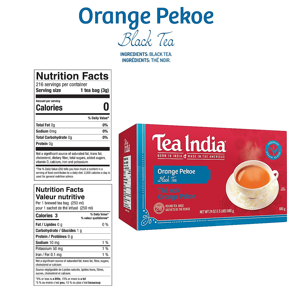 Tea India Orange Pekoe Black Tea Chai Flavorful Blend Of Black Tea & Natural Ingredients Strong Full-Bodied Traditional Indian Caffeinated Tea 216 Round Teabags
