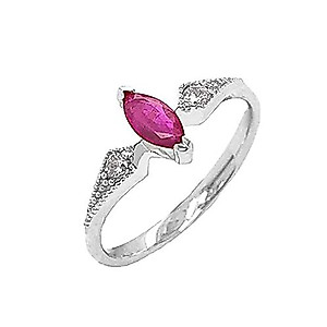 Takar Sterling Silver Genuine Ruby and White Topaz Ring, Marquise-Shaped Ruby Rings, July Birthstone Sterling Silver Rings For Women, Elegant Silver Jewelry Birthday Gift For Her Made In USA.