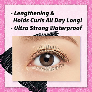 HEROINE MAKE by KISSME Long & Curl Up Waterproof Mascara Black, Lengthening & Volume Fiber Tubing Mascara Makeup, WP 01