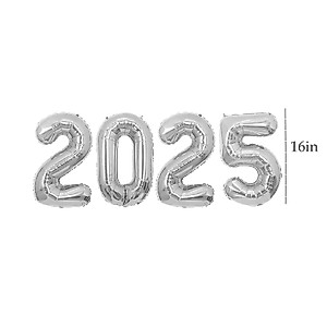 16 Inch 2025 Balloons, 2025 Foil Number Balloons for 2025 New Year Eve Festival Party Supplies Graduation Decorations, Silver