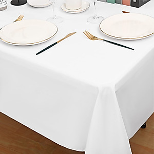 REWOMC 6 Pack Polyester Tablecloth 60 x 102 Inch White Polyester Table Cloth for 6 Foot Rectangle Tables, Stain and Wrinkle Resistant Washable Table Cover for Kitchen Wedding Banquet Restaurant Party