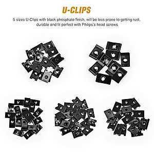 GOOACC 170Pcs Car U-Clip and Screw Assortment Kit 9 Different Sizes Automotive U Nut and Screw Clip Replacement Parts for Dash Door Panel Interior