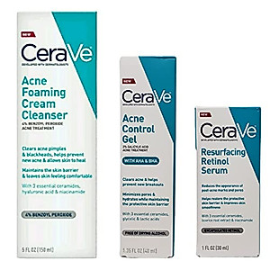 CeraVe Acne Treatment Bundle - Contains CeraVe Resurfacing Retinol Serum (1 fl oz), CeraVe Acne Foaming Cream Cleanser (5 fl oz), and CeraVe Acne Control Gel (1.35 fl oz) - With 3 Essential Ceramides