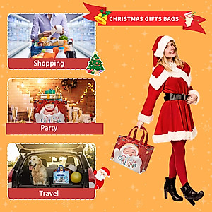 Bszatan Christmas Gift Bags,Christmas Tote Bags with Handles, Christmas Treat Bags, Multifunctional Non-Woven Christmas Bags for Gifts Wrapping Shopping, Xmas Party Supplies, 13"×9.8"×6.6", 4 Pack
