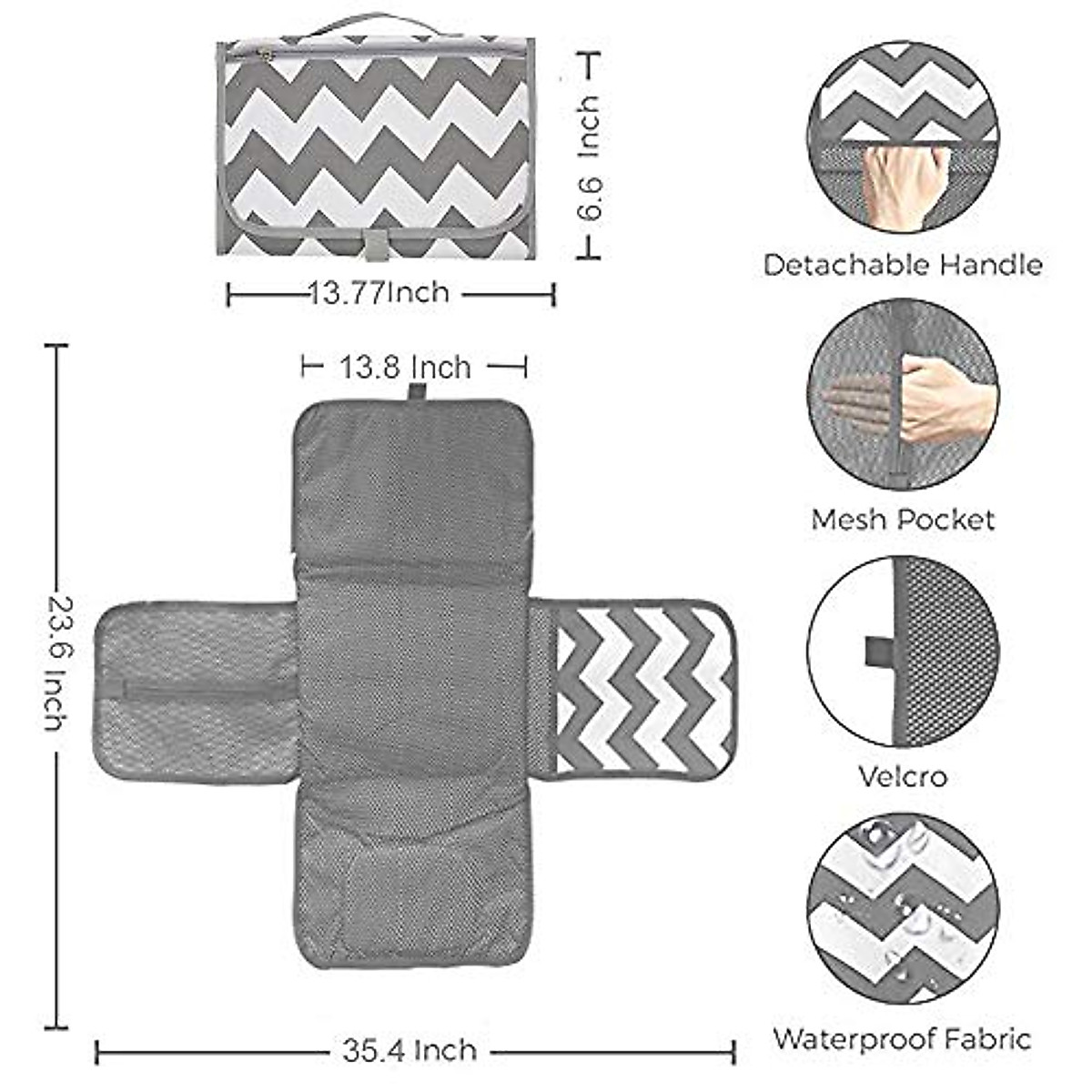 Portable Baby Diaper Changing Pad with Built-in Head Cushion Travel Changing Mat (Basic Pattern)