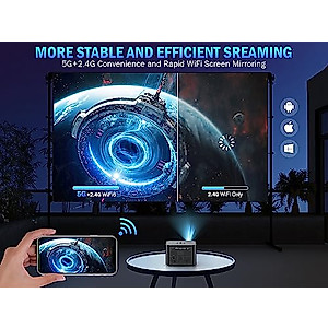 [Electric Focus] 5G WiFi Mini Bluetooth Projector 4K Support, 300 ANSI HD 1080P Portable Video Projector, ±40° Vertical Keystone|Zoom|Timer, DBPOWER Smartphone Projector Outdoor Movie for PC/Laptop/TV