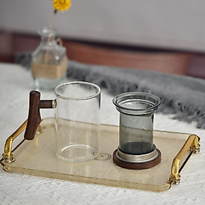 Paisener Glass Tea Mug with Infuser and Lid, 15OZ,Large Clear Tea Cup,Tea Mug with wooden handle and lid for hot tea or coffee (Tea Mug,15OZ)