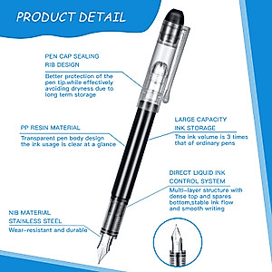 EEOYU 12 Pieces Black Disposable Fountain Pens, Smooth-Writing Office Supplies for Sketching, Journaling, Calligraphy, Doodling and Gifts (Black)