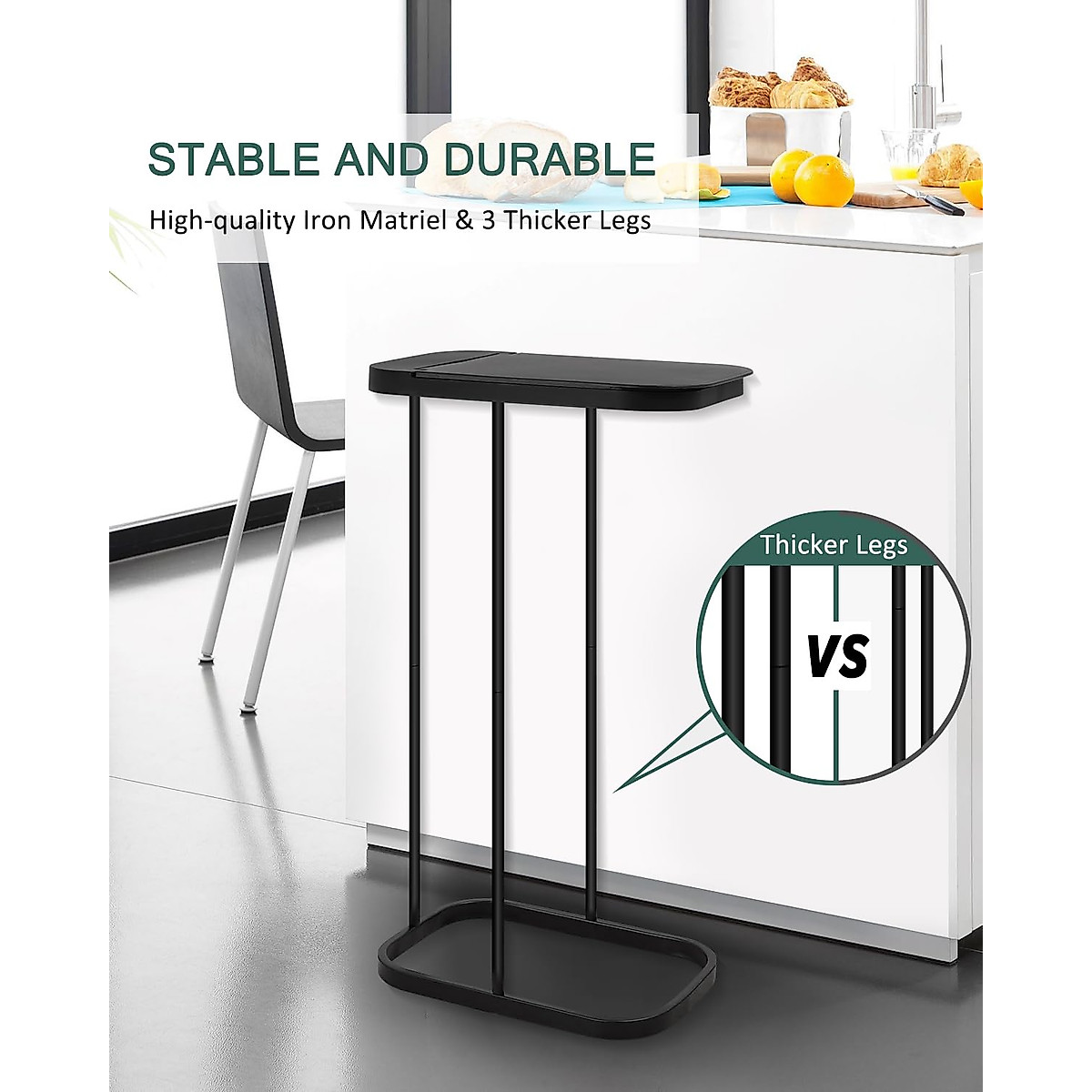 FURKIT Trash Bag Holder, 13 Gallon Durable Metal Waste Bin, Portable Indoor Outdoor Trash Can Stand for Kitchen, Camping, Picnic (Black)