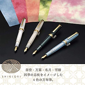 Sailor 11-1224-301 Fountain Pen, SHIKIORI Snow Moon Sky Leaf, Spring Sky, Medium Point