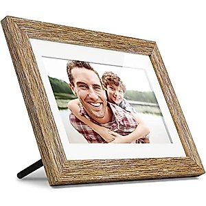 Aluratek 10” Distressed Wood Digital Photo Frame with Auto Slideshow, 1024 x 600 (ADPFD10F), 10" Wood Border, 10 Inch