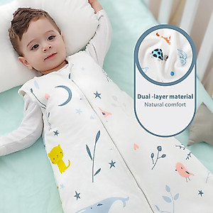 Mosebears Sleep Sack Baby Winter Wearable Blanket with 2-Way Zipper,2.5 TOG Cotton Sleep Sack Unisex (White Animal, 6-12 Months)