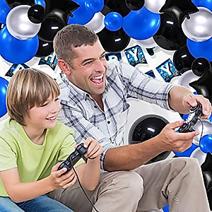 Royal Blue Black Balloon Garland Kit, 121PCS Blue Black Metallic Silver Balloons Video Gaming Birthday Party for Boy Men 18th 21th 30th 40th Birthday Retirement Graduations Party Decorations