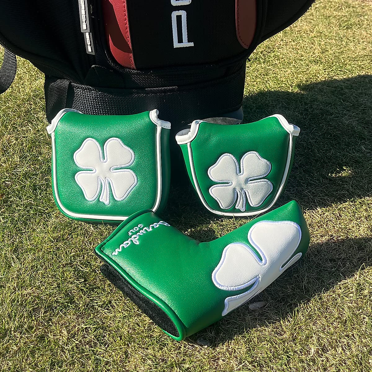 Barudan Golf Green White Shamrock Golf Headcover Head Covers Magnetic Mallet Putter Club Cover Protector Synthetic Leather Well Made for Odyssey 2ball Putters,Scotty Cameron,Tayormade,Ping