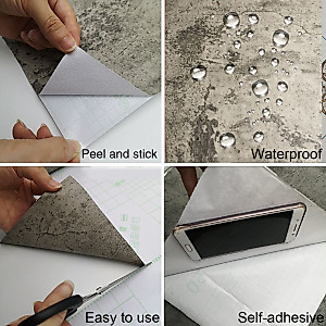 TOTIO Industrial Style Wallpaper Beige Grey Cement Concrete Contact Paper Self Adhesive Removable Vinyl Wall Paper Roll 16×118inch Matte Wall Covering [Thicken] Kitchen Bathroom Studio Peel Stick