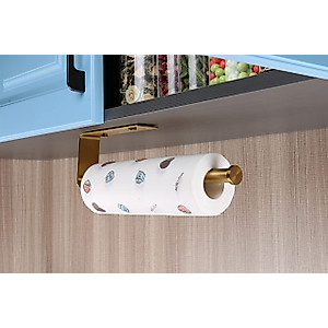 TocTen Paper Towel Holder Available in Self Adhesive and Wall Mounted Installation Paper Towel Bar for Kitchen Under Cabinet, Thicken 304 Stainless Steel Paper Towel Rack (13 inch, Brushed Gold)