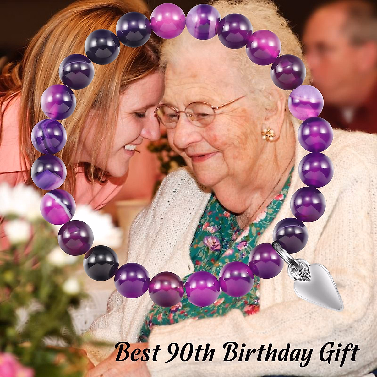 90th Birthday Gifts for Women, Amethyst Beads Birthday Bracelet for Woman Truning 90 Years Old Jewelry Gift for Her Women Mom Sister Best Friend Wife Grandmother Birthday Gifts（Amethyst）