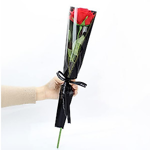 Rikyo 100 Counts White Single Floral Packaging Bag,Single Rose Sleeve,Single Rose and Carnations Flower Wrapping Paper,Flower Bouquet Sleeve Bag for Mother's Day Valentines Day Wedding Birthday Gift