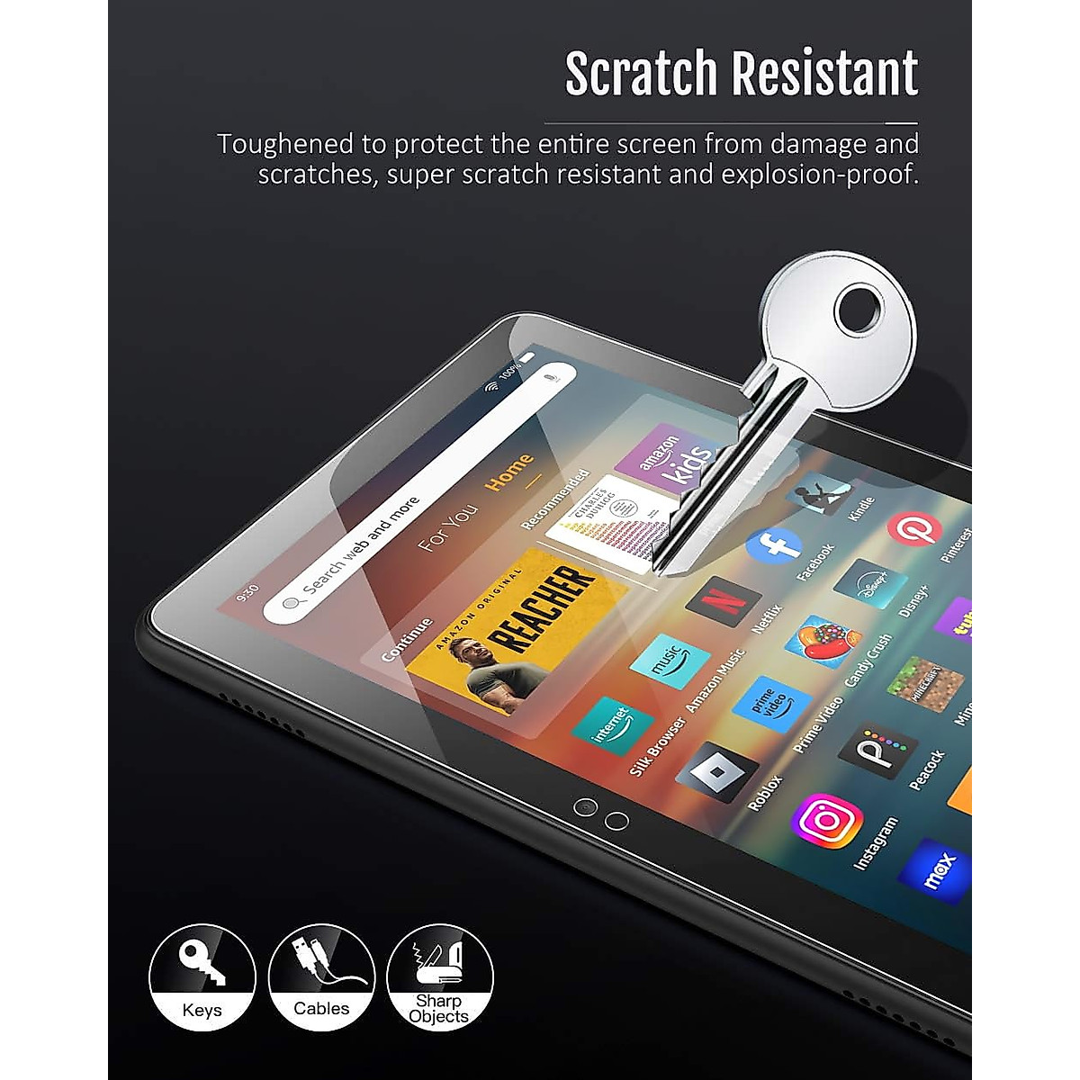 MoKo Screen Protector Fits Amazon Fire HD 8 & 8 Plus Tablet (12th Generation/10th Generation, 2024/2022/2020 Release) 8", Anti-Scratch 9H Hardness HD Clear Tempered Glass Screen Film - Clear